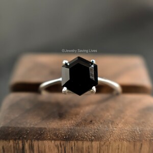 Onyx Hexagon Ring, One of a Kind Genuine Black Onyx Ring, Raw Onyx Ring, Solitaire Natural ...