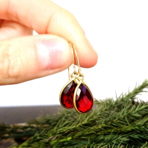January Birthstone Earrings, January Garnet Dangle Earrings, Red Garnet ...