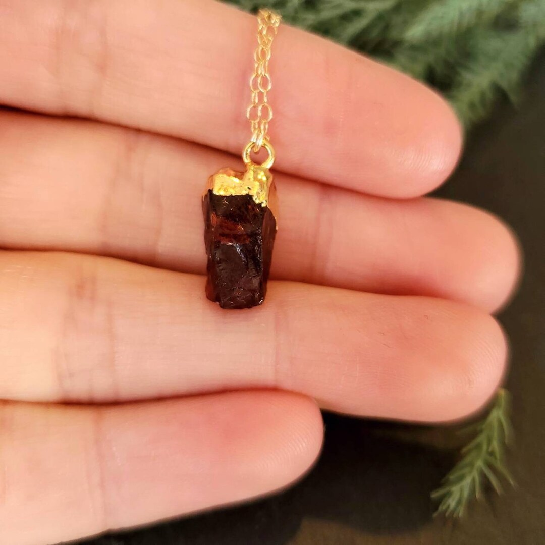 Raw Garnet Necklace, Natural Garnet Nugget Necklace, January Birthstone ...
