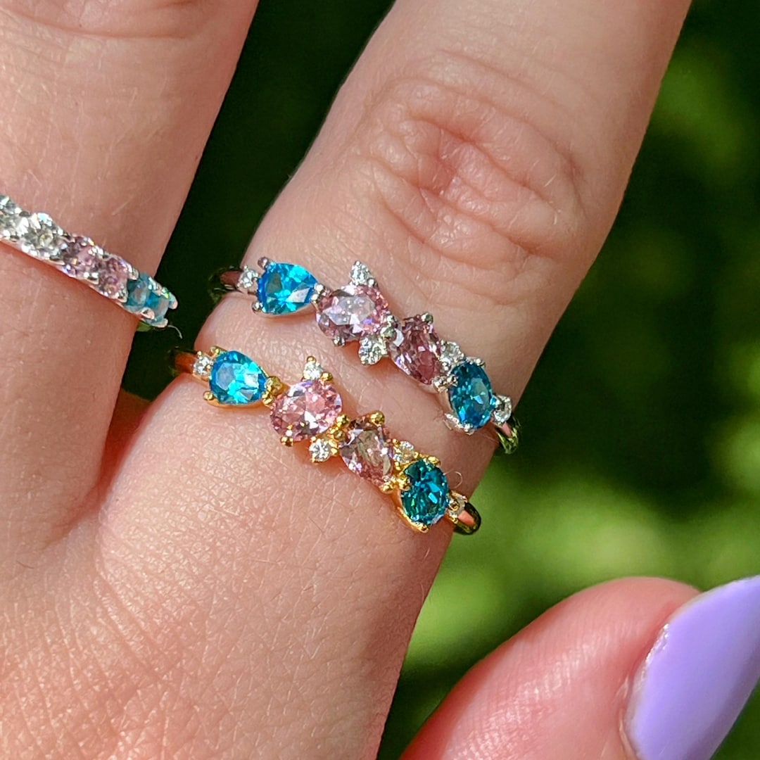 Trans Cluster Band, Cluster Trans Ring, Genuine 4 Stone Gemstone Ring ...