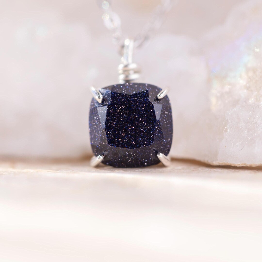 Blue Sandstone Necklace, Square Natural Blue Sandstone Necklace ...