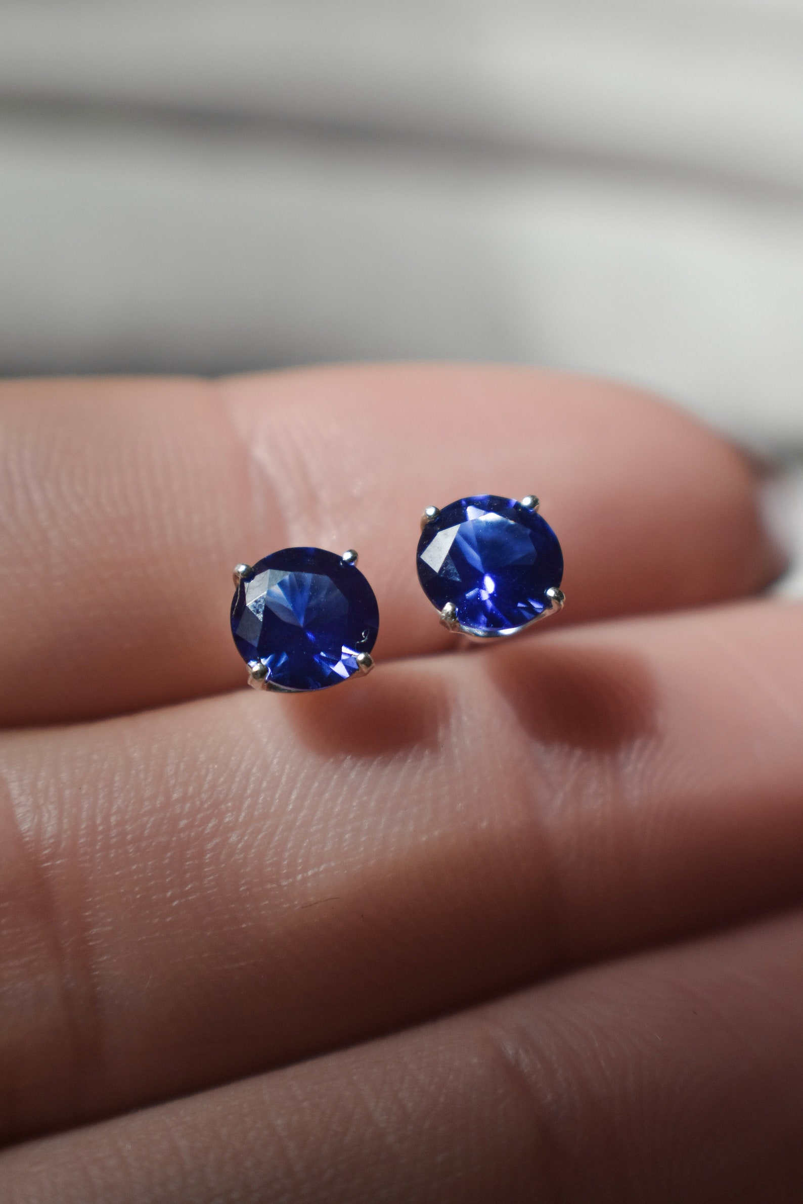 Sapphire Stud Earrings Radiant Deep Blue Sapphire Studs - Etsy