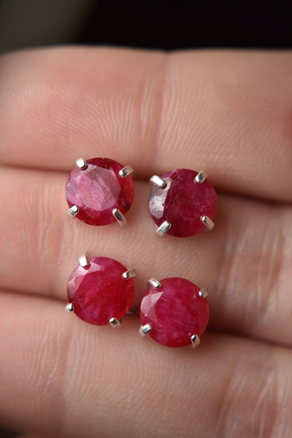 Natural Dark Red Ruby Earring Deep Red Genuine Ruby Studs - Etsy