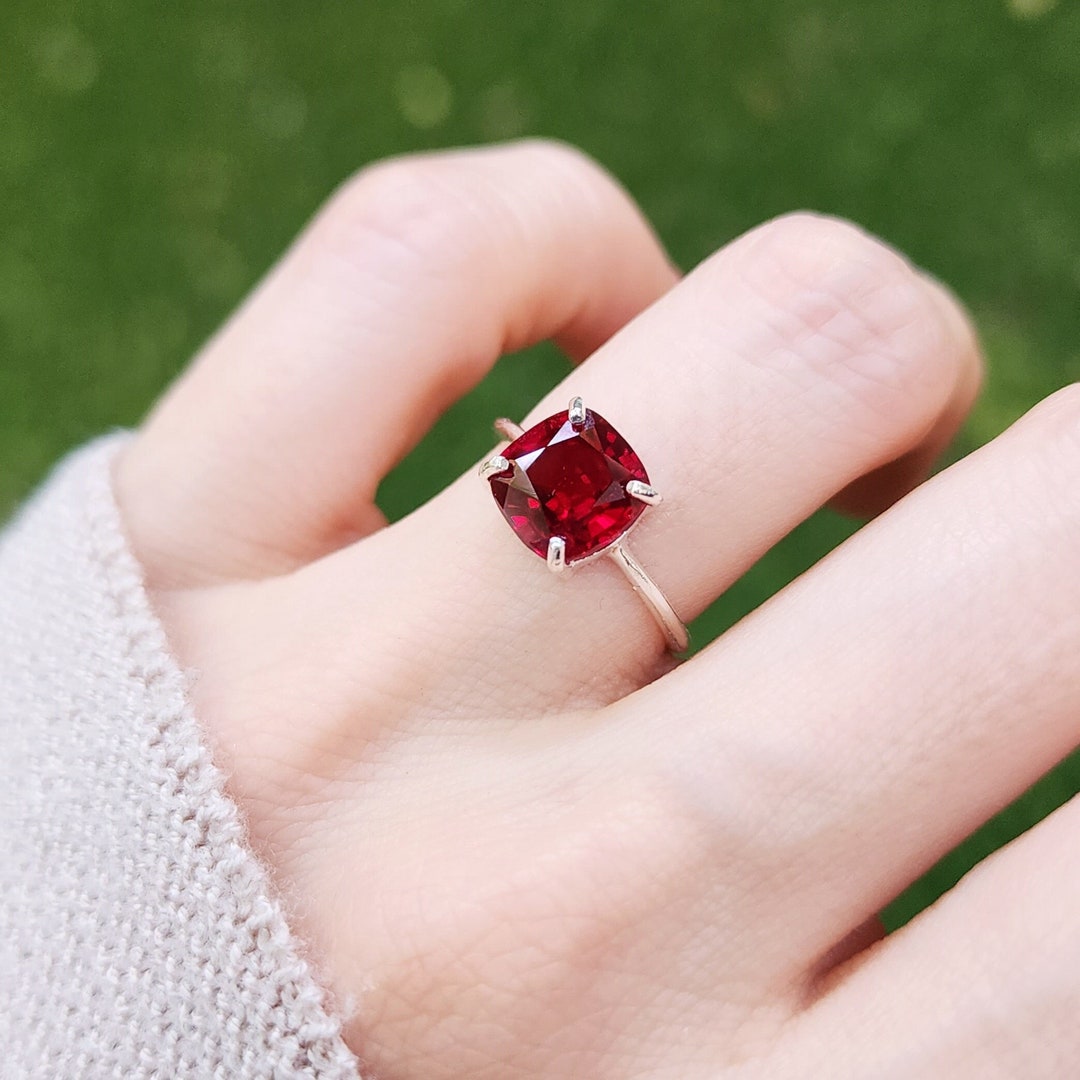Brilliant Cut Ruby Ring, Lab Ruby Engagement Ring, Vintage Ruby Ring ...
