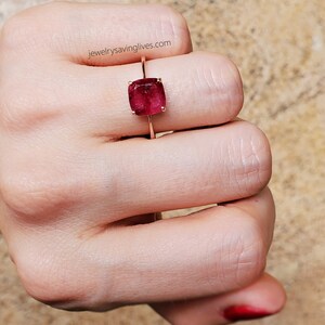 Radiant Ruby Ring in Gold, Raw Ruby Ring in Gold, Natural Ruby Ring, Genuine Ruby Ring, Square ...