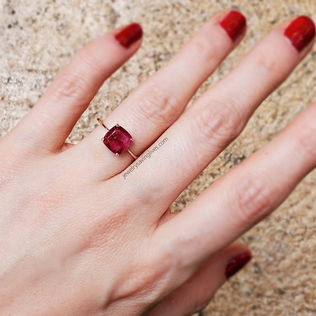 Radiant Ruby Ring in Gold, Raw Ruby Ring in Gold, Natural Ruby Ring, Genuine Ruby Ring, Square ...