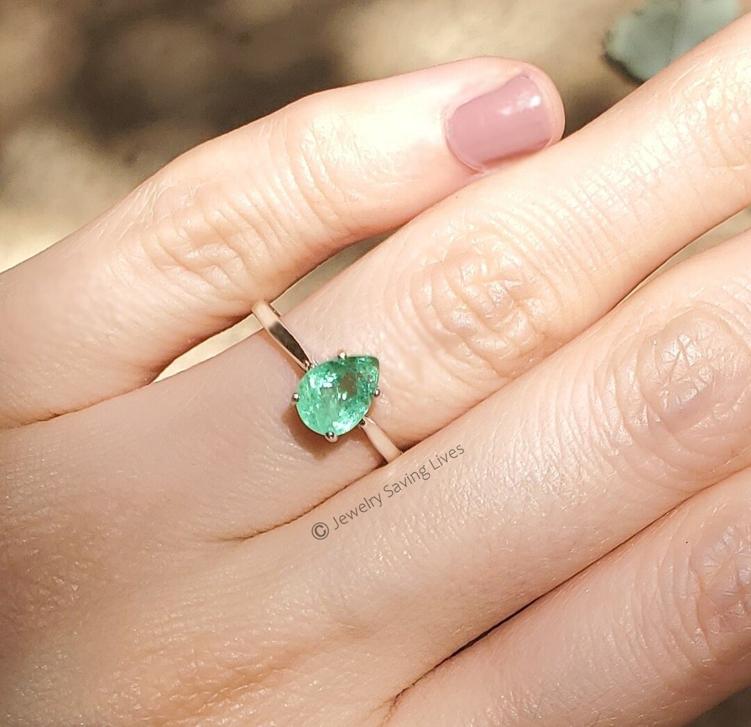 Emerald Doublet Teardrop Engagement Ring, Pear Emerald Ring, Doublet ...