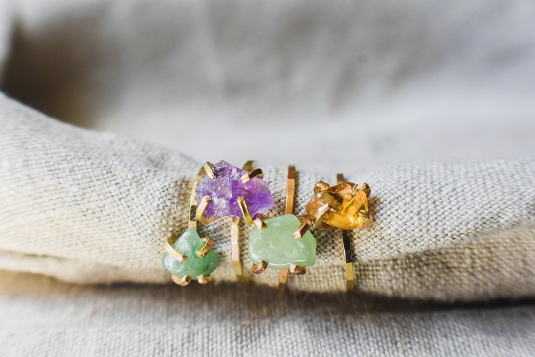 Raw Gemstone Stacking Rings, Rose Quartz Stacking Ring, Raw Rose Quartz Ring, Natural and Raw ...