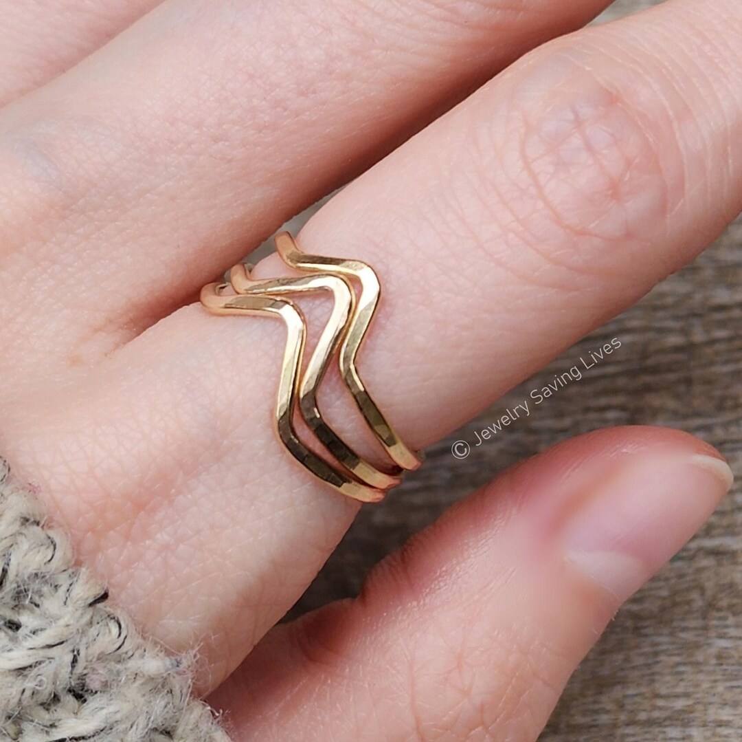Unique Stacking Band Ring, V Stacking Band, Wedding Band, Stack Jacket Bands, Hammered Chevron ...