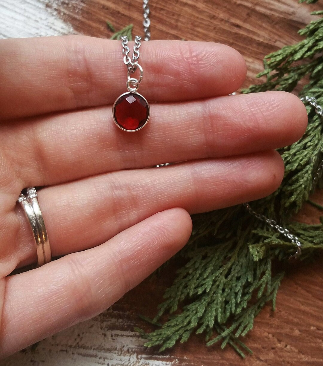 Dainty Garnet Necklace, Genuine Red Garnet Necklace, Bright Garnet ...