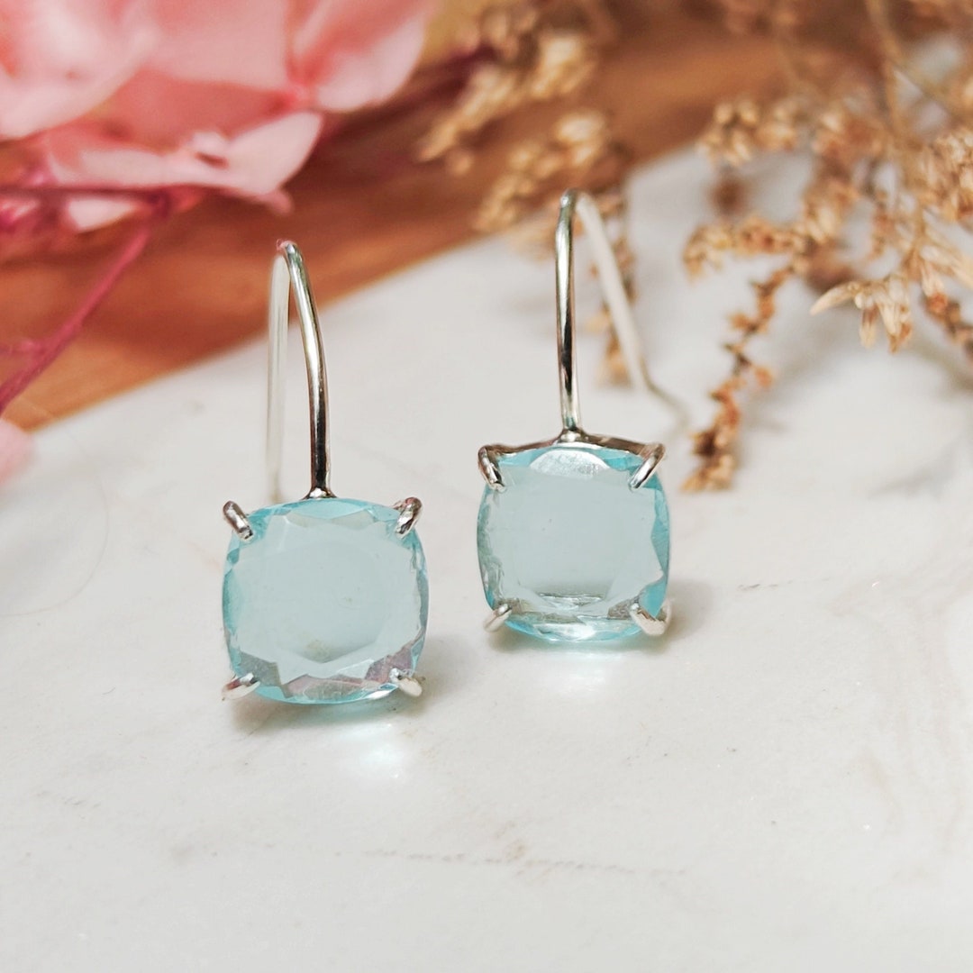Aquamarine Earrings, Natural Aquamarine Earrings, Light Blue Aquamarine ...