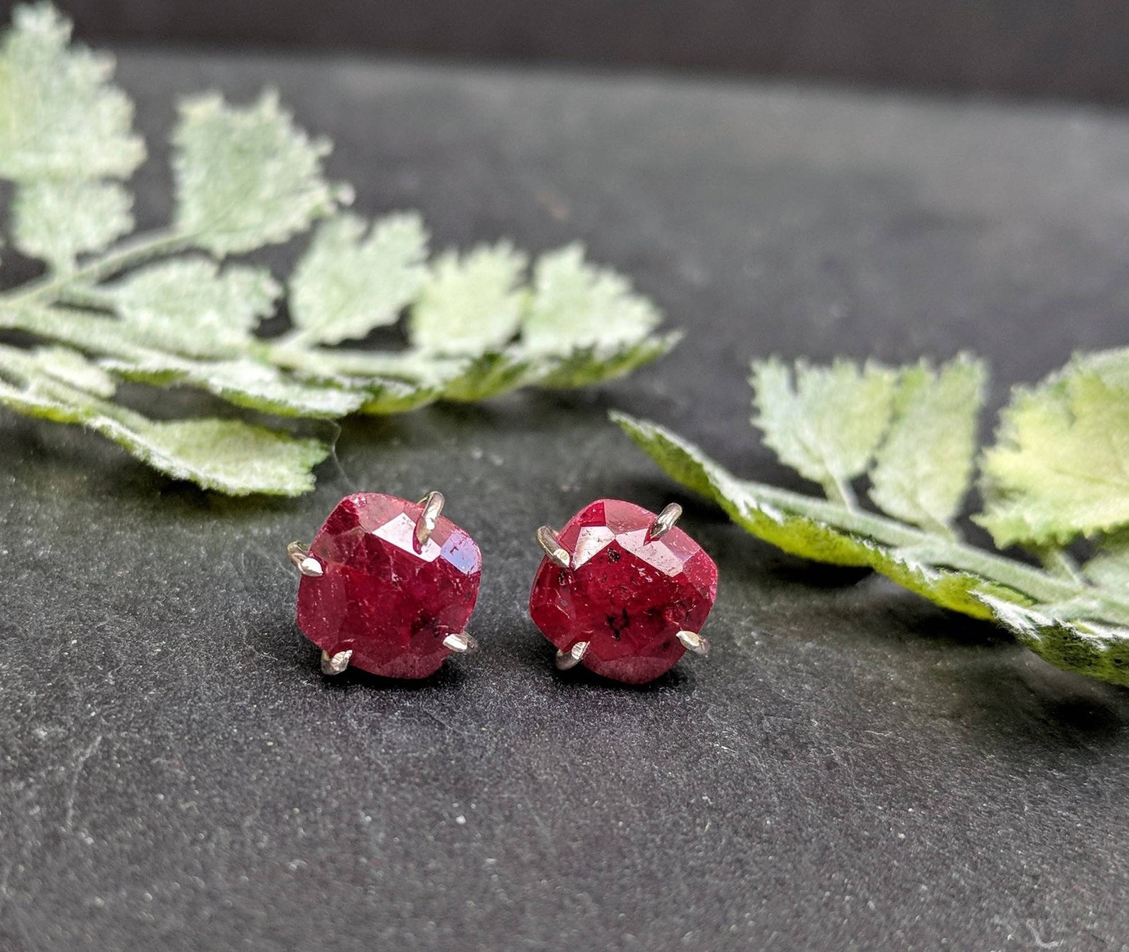 Vibrant Red Raw Ruby Earrings Radiant Red Genuine Ruby Studs | Etsy
