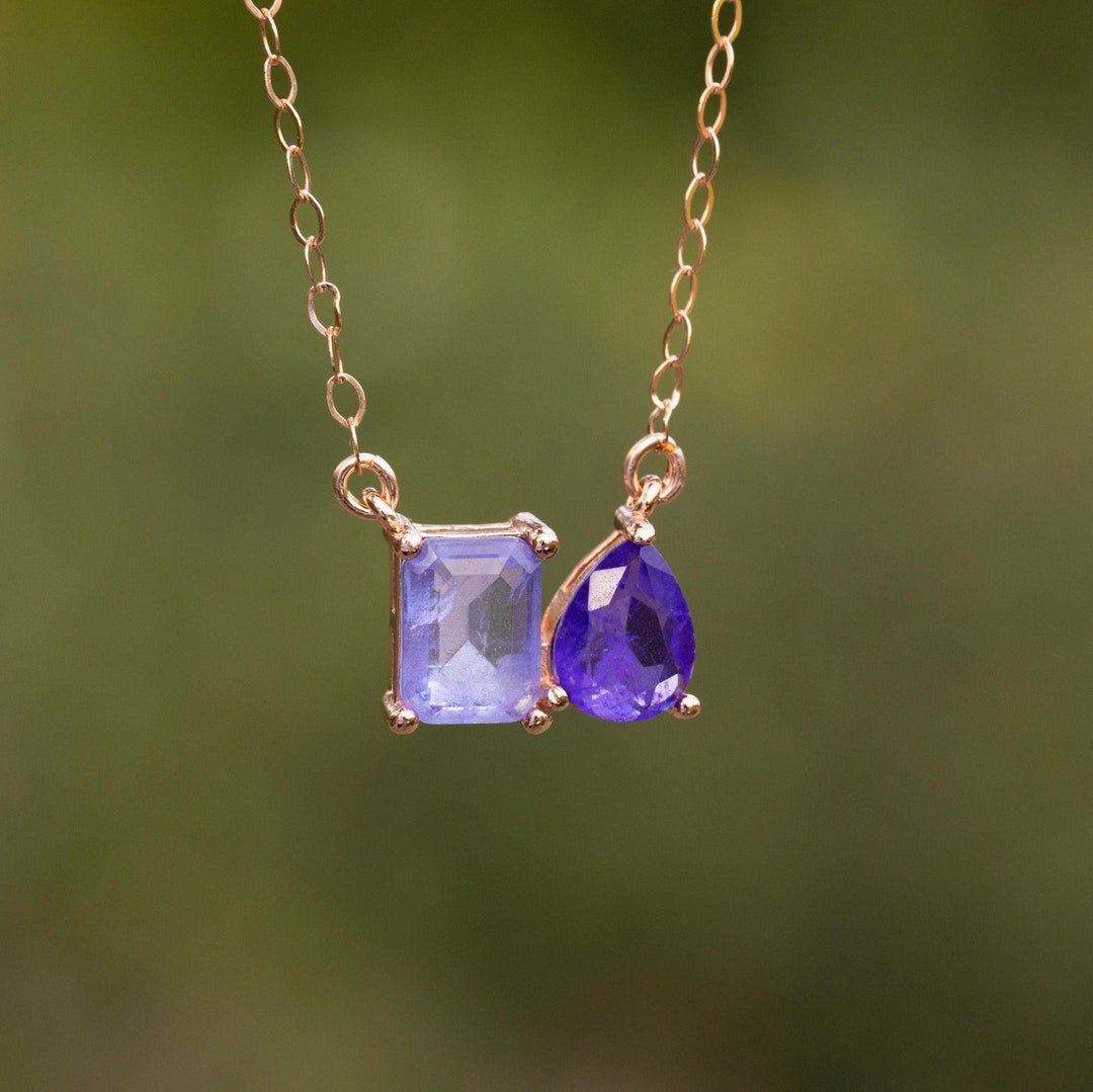 Tanzanite and Tanzanite Two Stone Necklace, Tanzanite and Tanzanite ...
