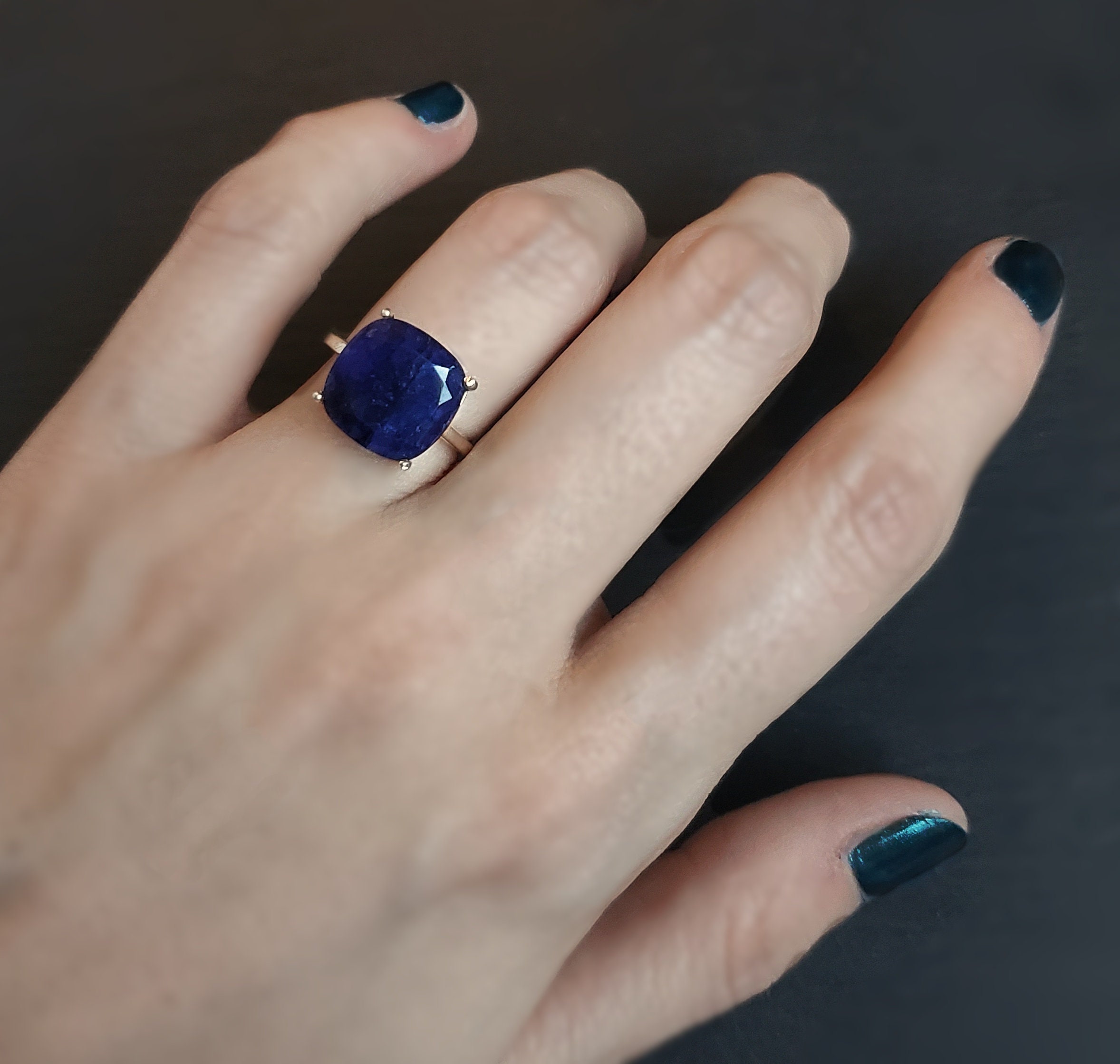 Large Sapphire Ring Natural Raw Sapphire Ring Square Vintage - Etsy