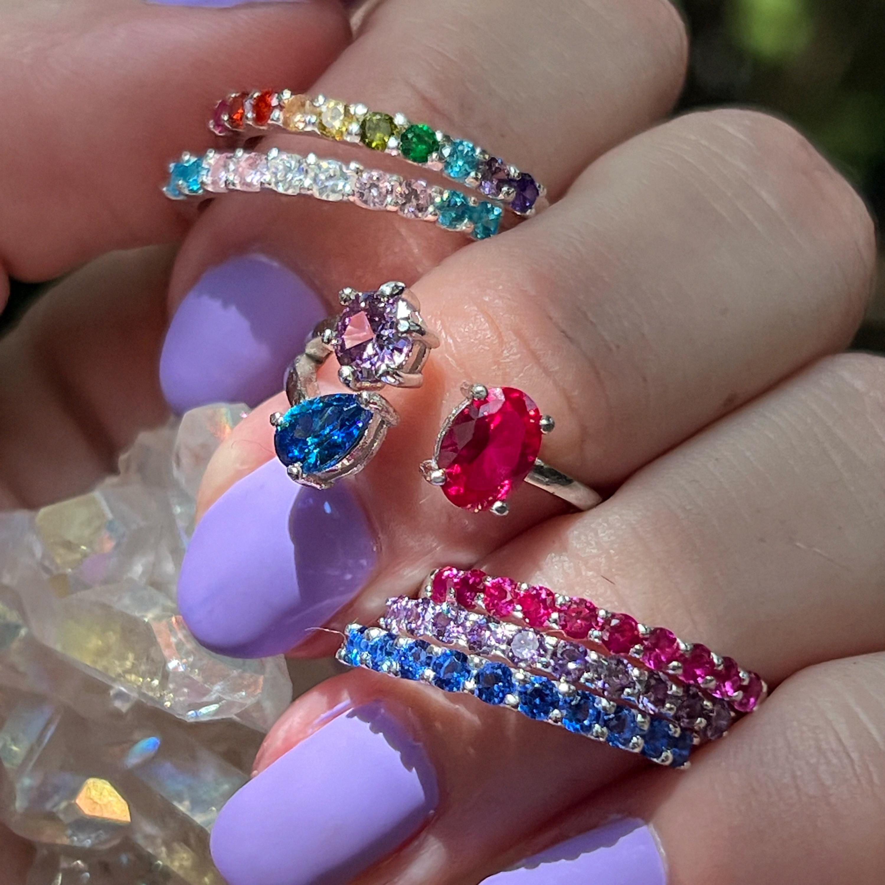 Rainbow Statement Rings S - Intertwined Crossover Statement Open Ring ...
