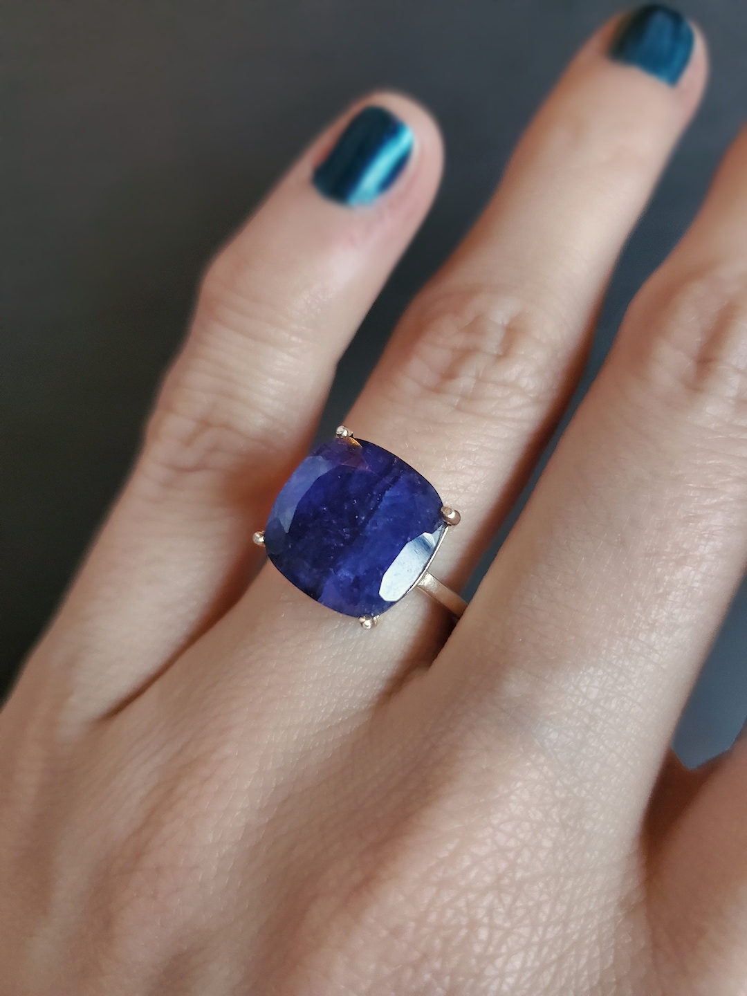Large Sapphire Ring, Natural Raw Sapphire Ring, Square Vintage Sapphire ...