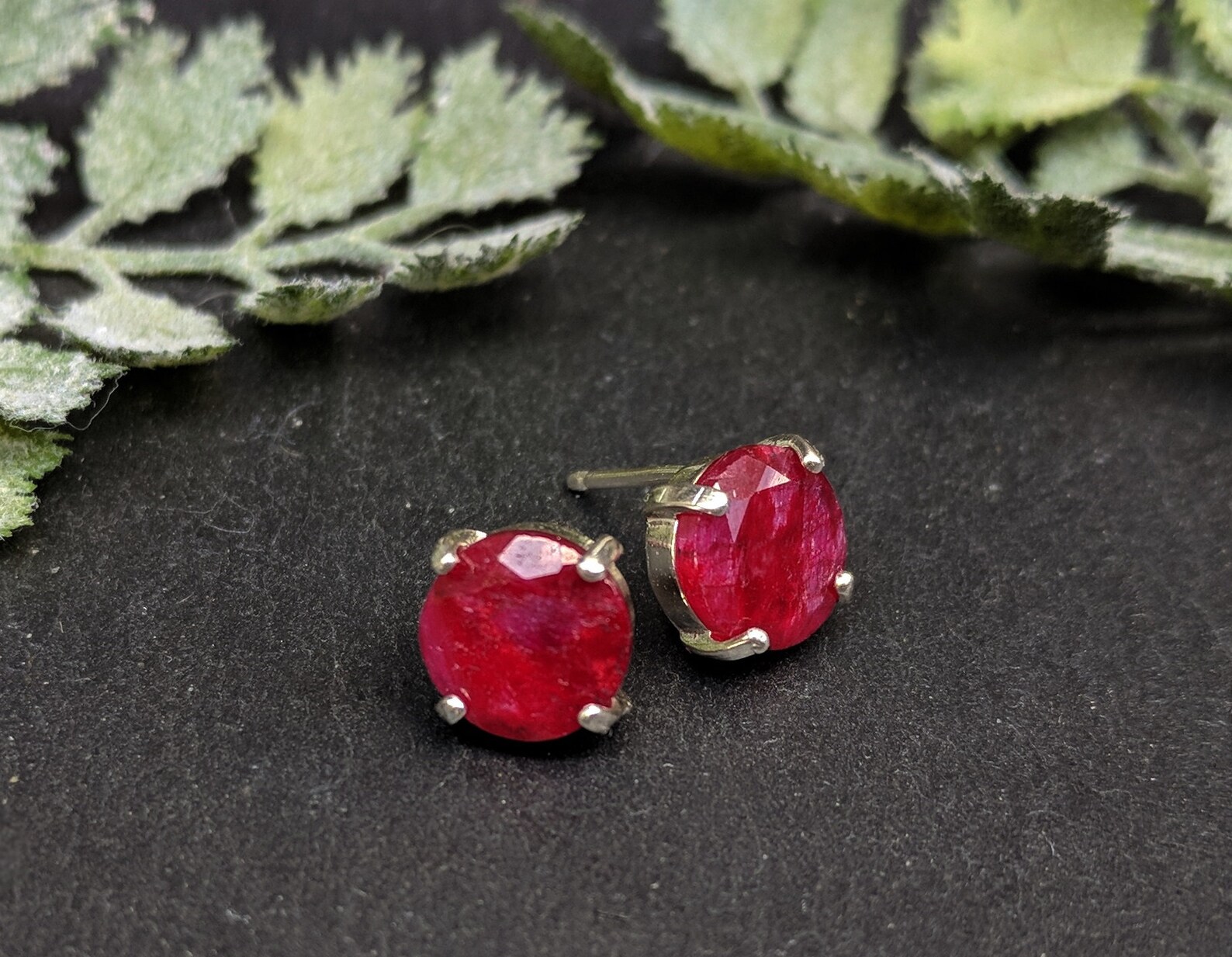 Natural dark red ruby earring deep red genuine ruby studs | Etsy
