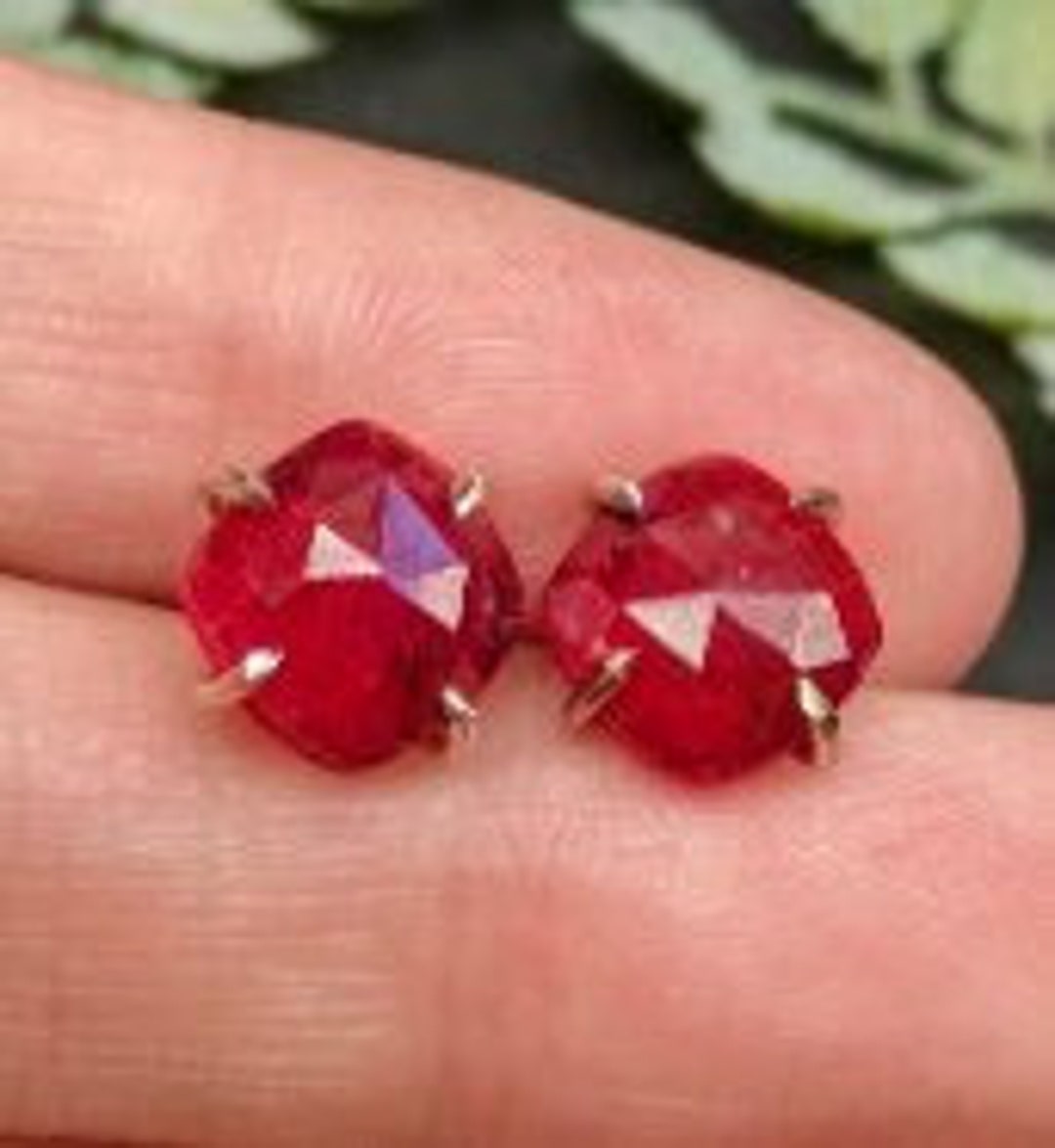 Vibrant Red Raw Ruby Earrings, Radiant Red Genuine Ruby Studs, Ruby ...
