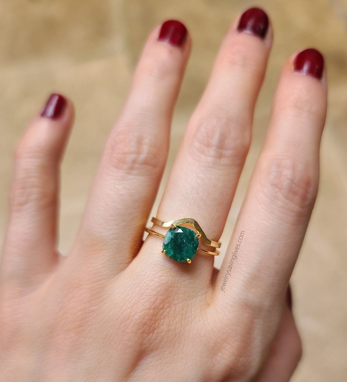 Emerald ring set Natural Emerald and accent band genuine | Etsy