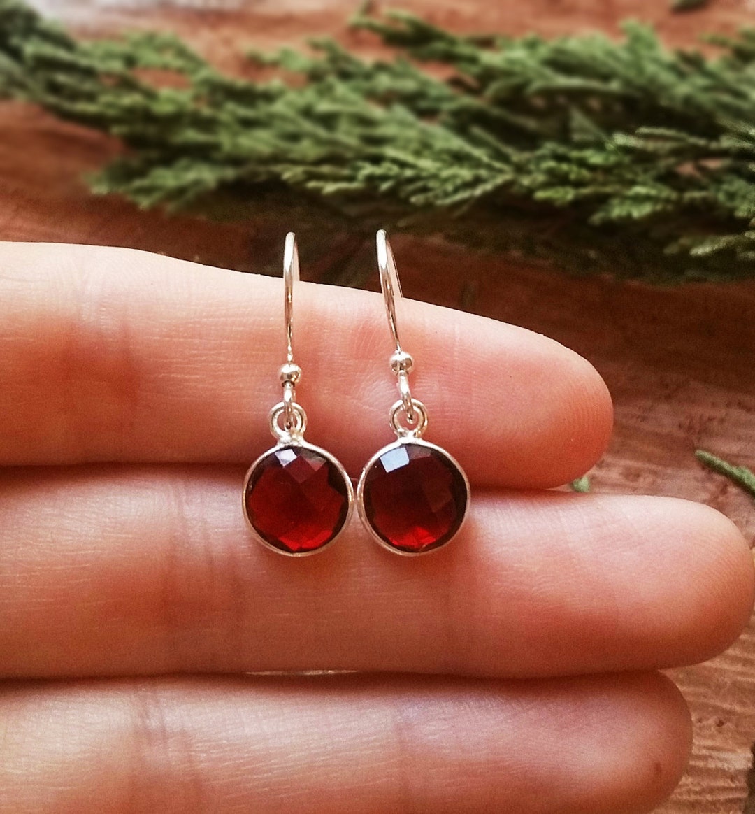 January Birthstone Earrings, January Garnet Dangle Earrings, Red Garnet ...
