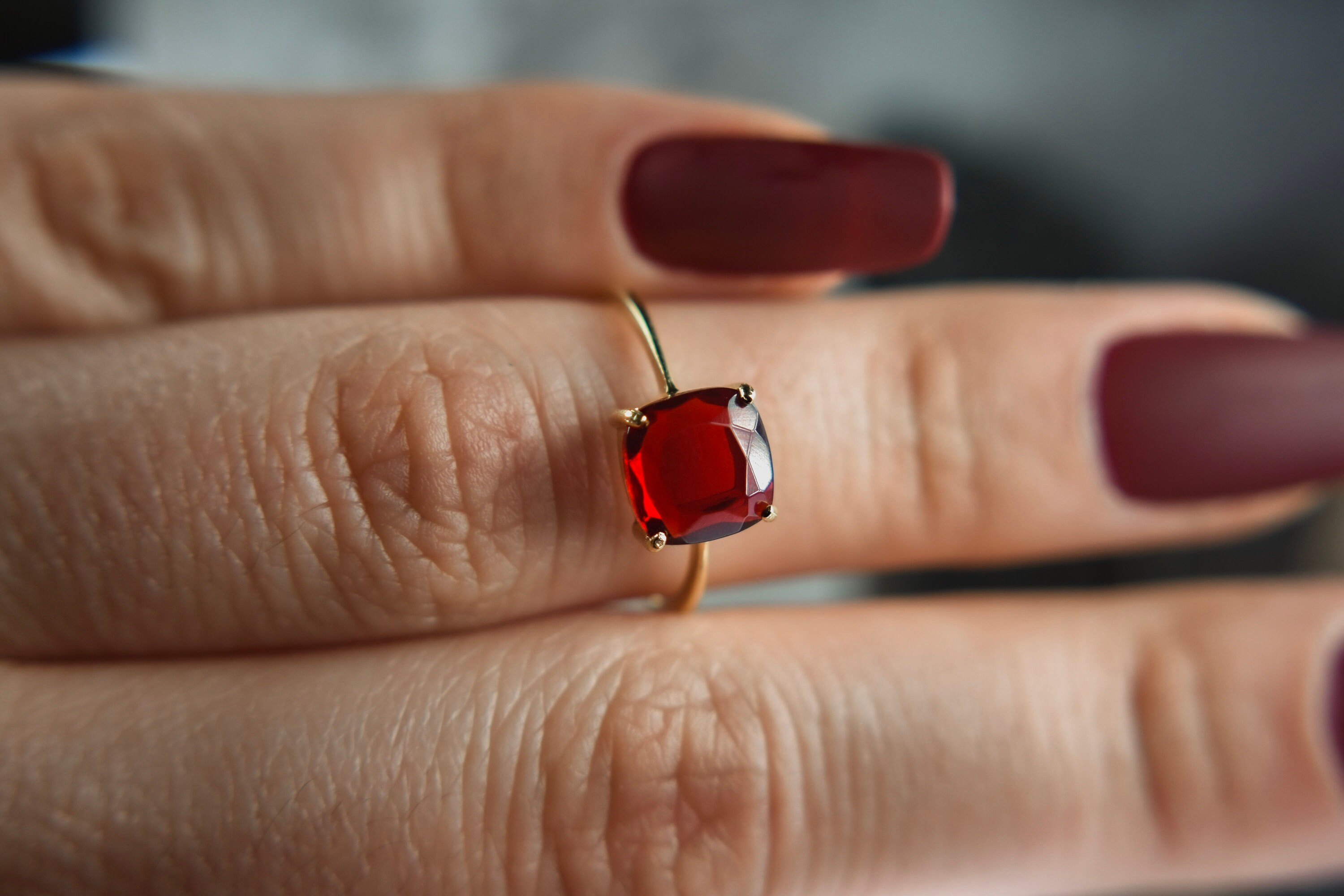 Garnet Ring Square Garnet Ring January Birthstone Ring - Etsy