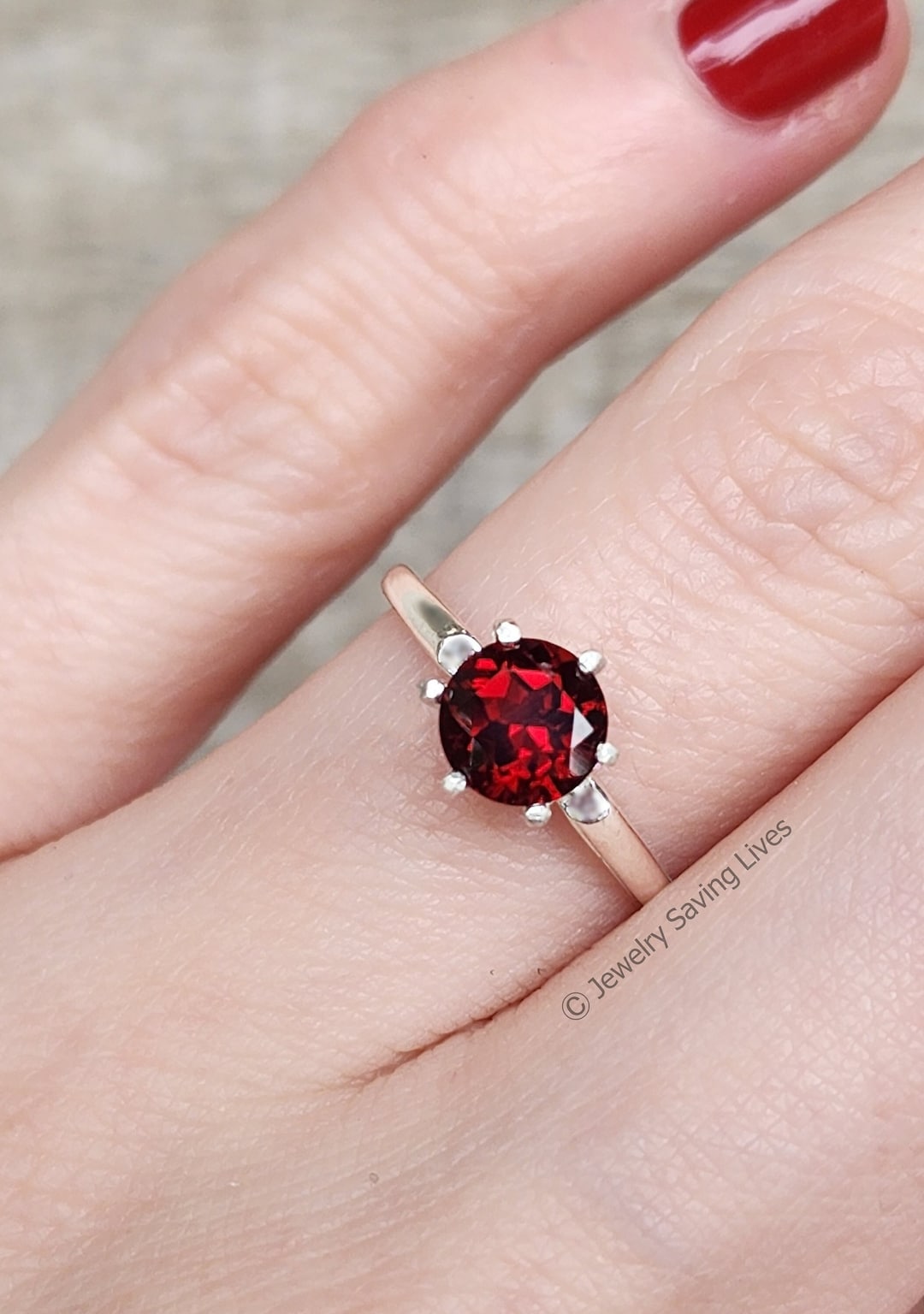 Natural Brilliant Cut Round Garnet Ring, Garnet Ring, Red Gemstone Ring ...