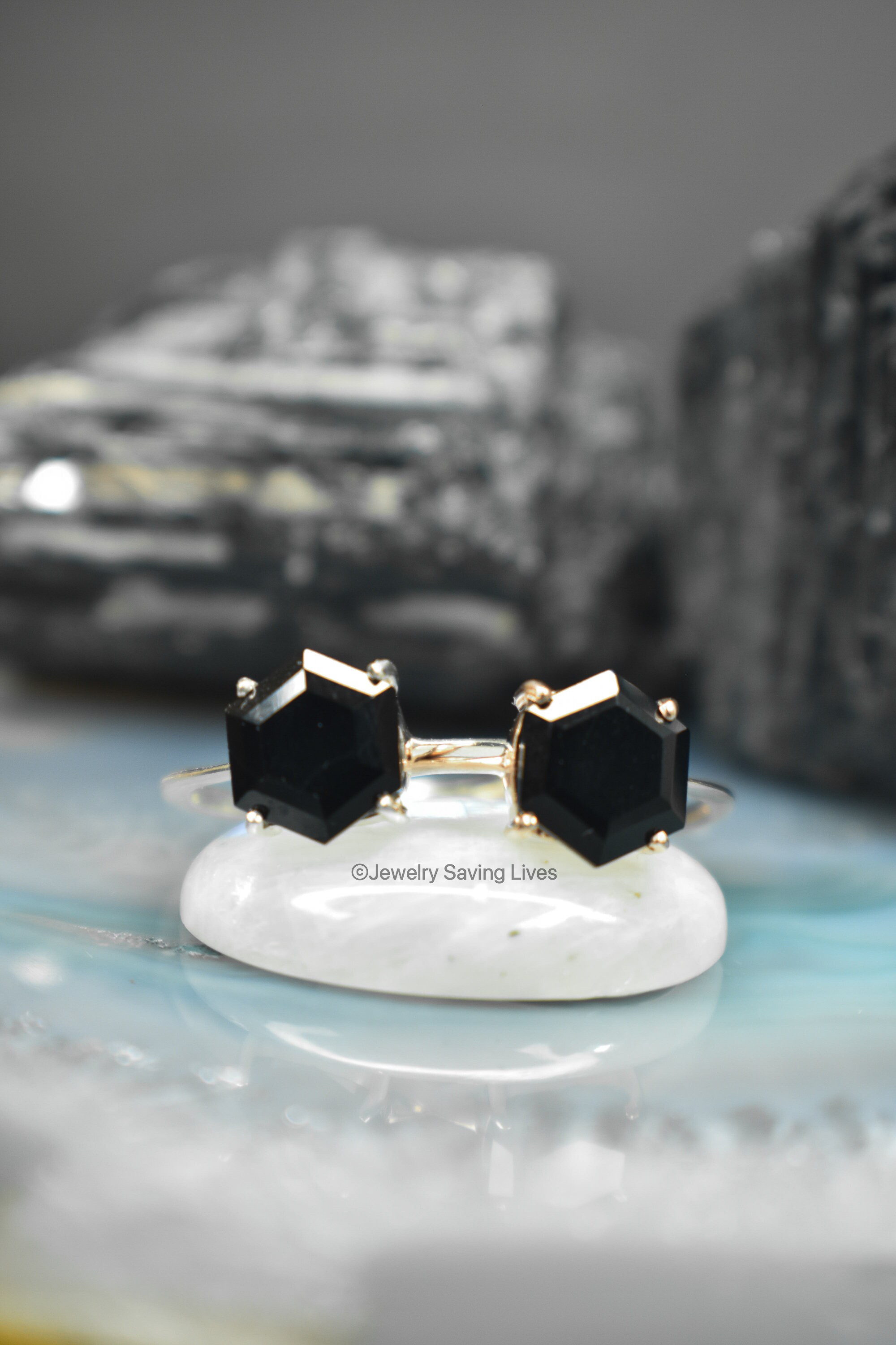 Onyx Hexagon Ring One of a Kind Genuine Black Onyx Ring Raw | Etsy