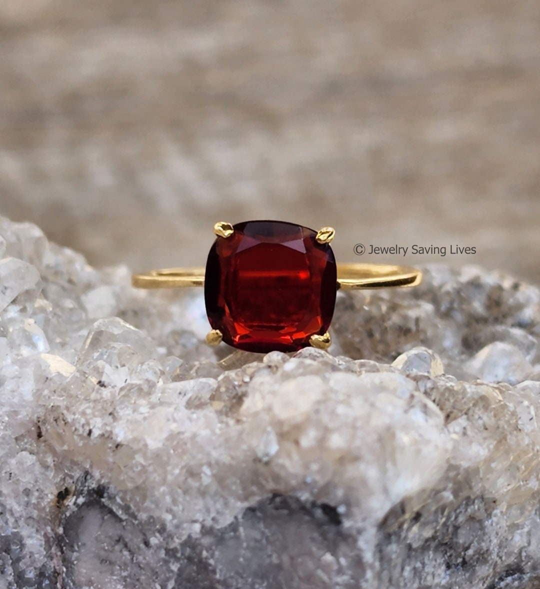 Garnet Ring, Square Garnet Ring, January Birthstone Ring, Cherry Red ...