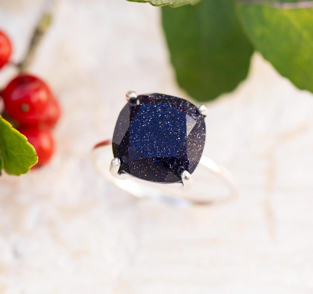 Large Blue Sandstone Ring, Statement Square Blue Sandstone Ring. Unique ...