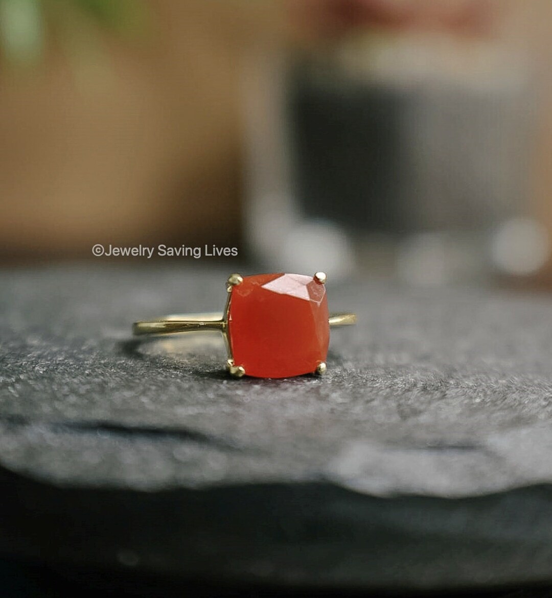 Carnelian Square Ring, Square Coffee Ring, Pumpkin Spice Ring, Raw ...