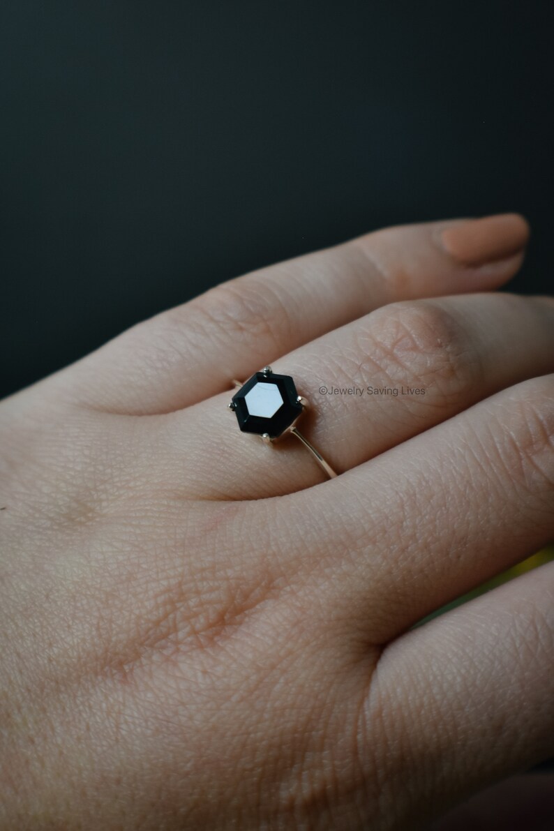 Onyx Hexagon Ring One of a Kind Genuine Black Onyx Ring Raw - Etsy