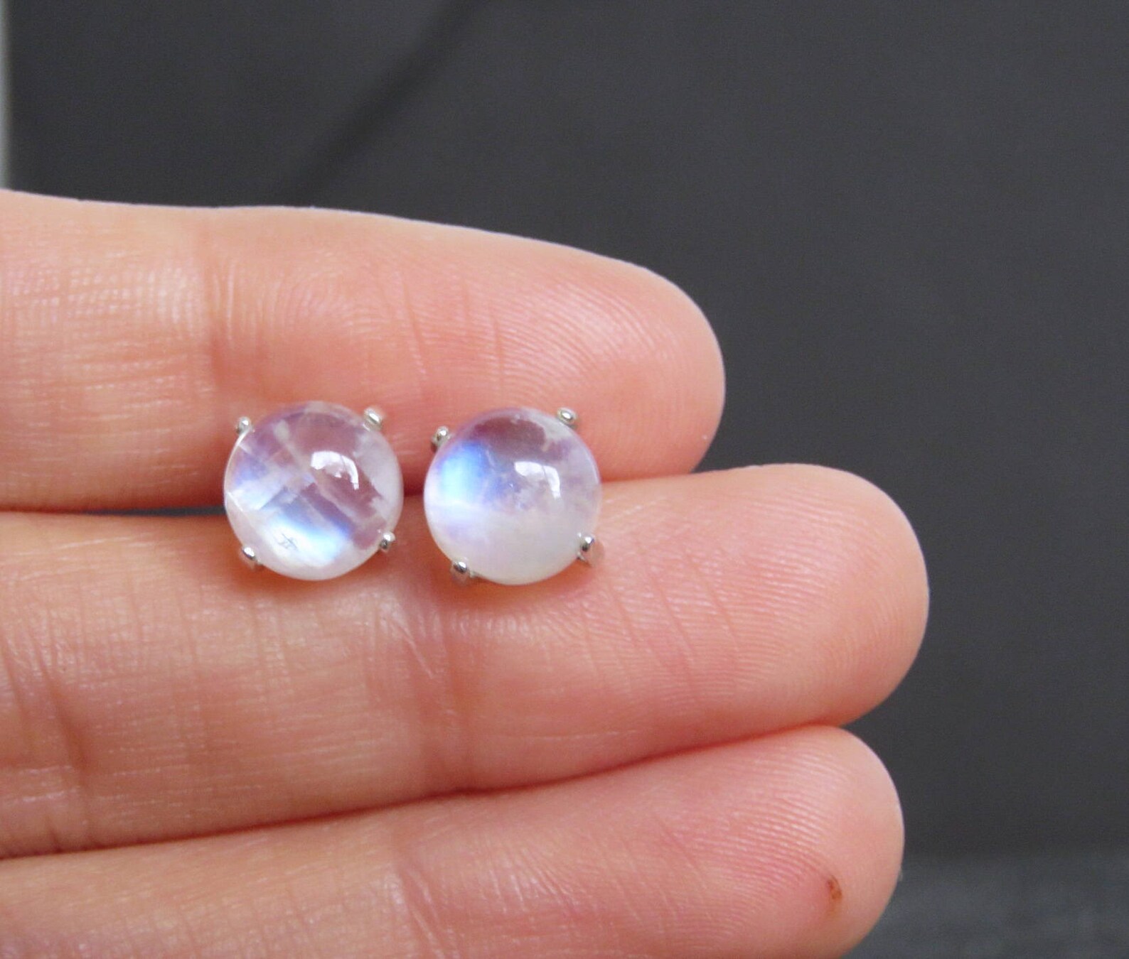 Moonstone Earrings Rainbow Moonstone Studs Moonstone Stud | Etsy