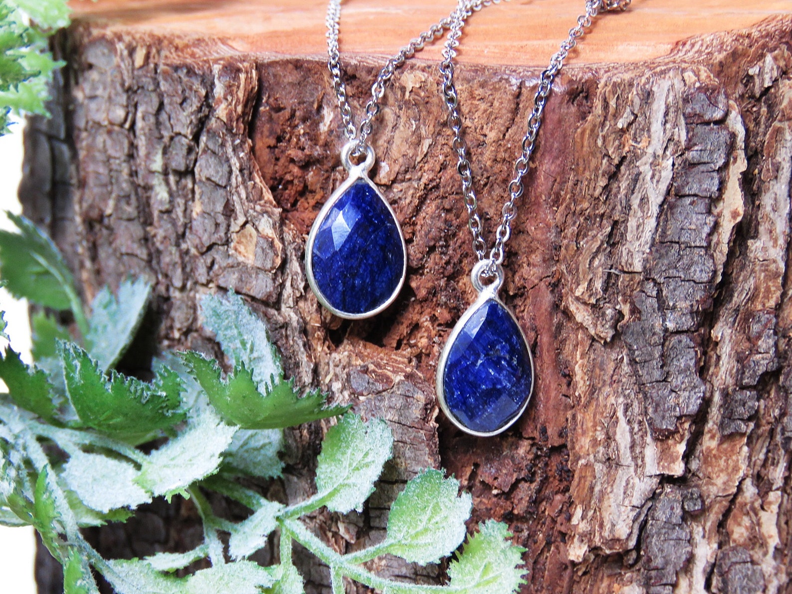 Teardrop Sapphire Necklace Genuine Raw Dark Blue Sapphire | Etsy