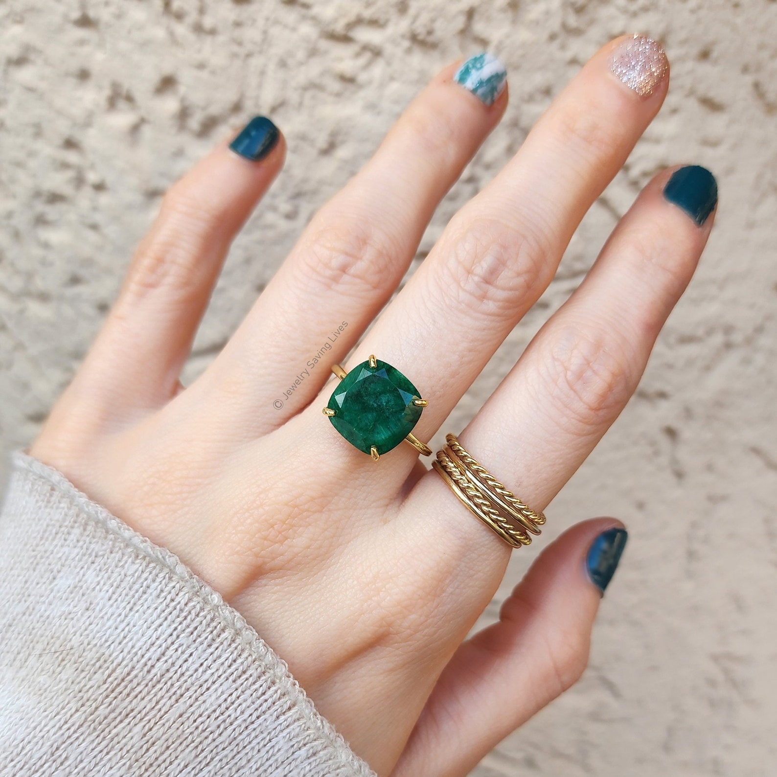 Large Emerald Ring, Statement Square Emerald Ring. Unique Natural Emerald Ring, Large Raw ...