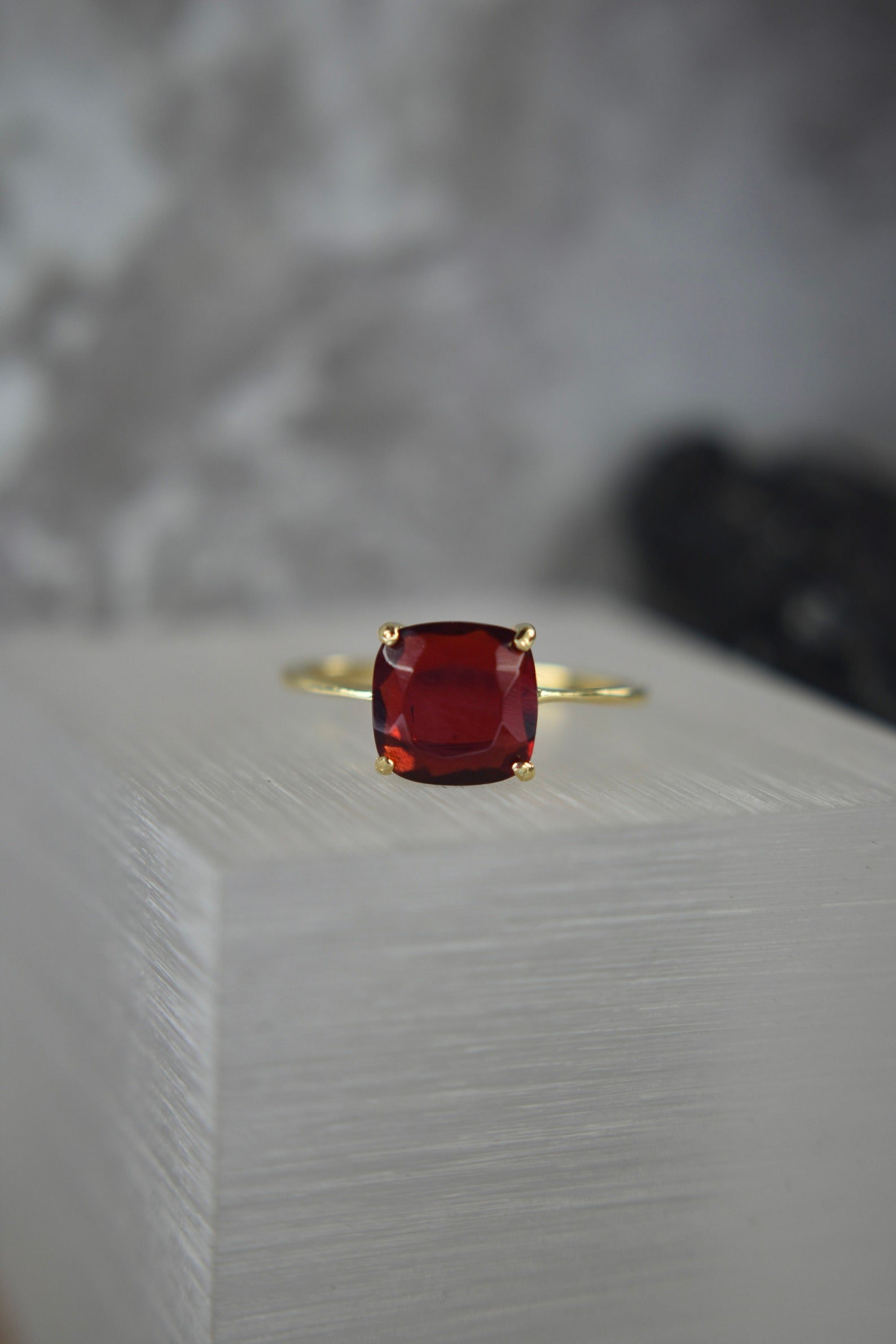 Garnet Ring Square Garnet Ring January Birthstone Ring - Etsy