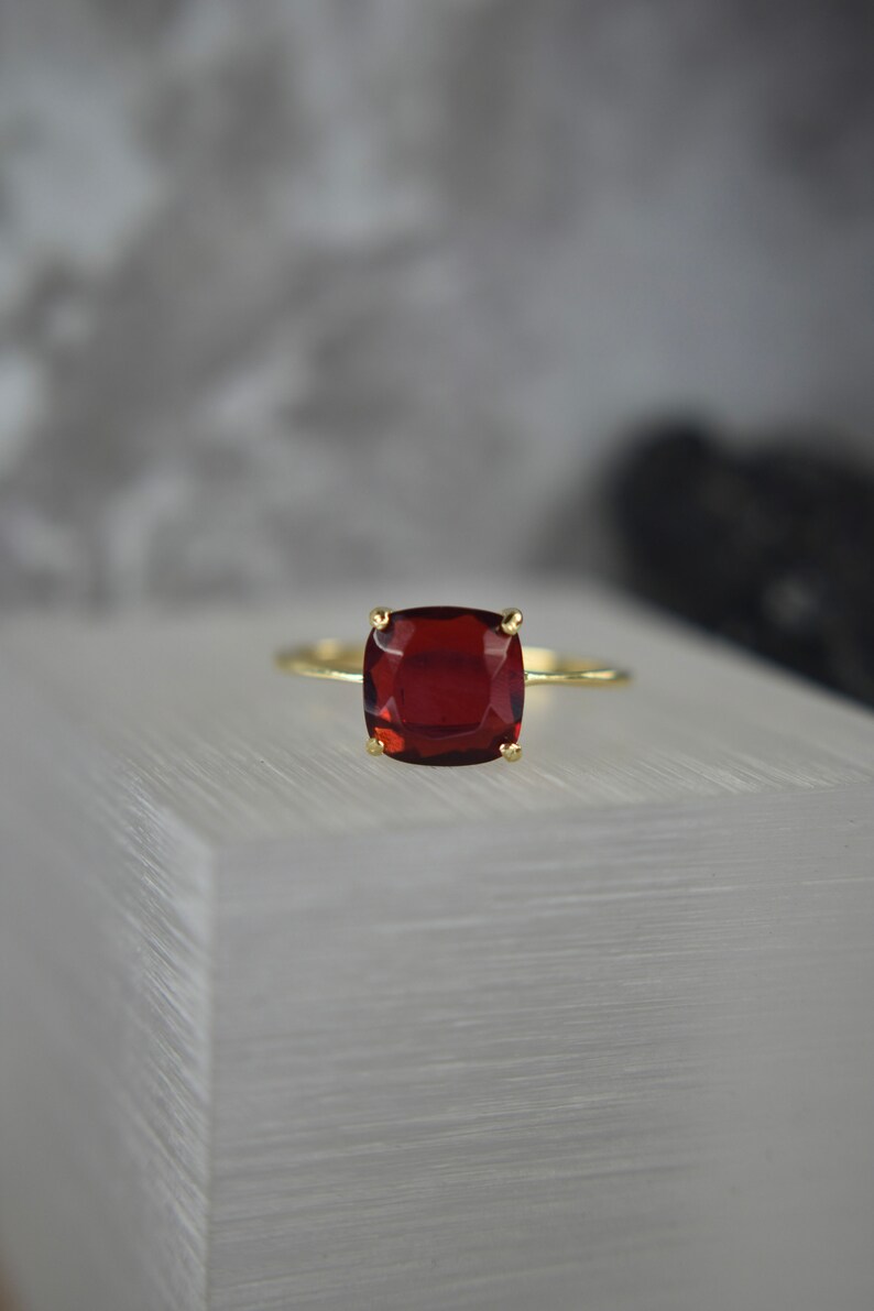 Garnet Ring Square Garnet Ring January Birthstone Ring | Etsy