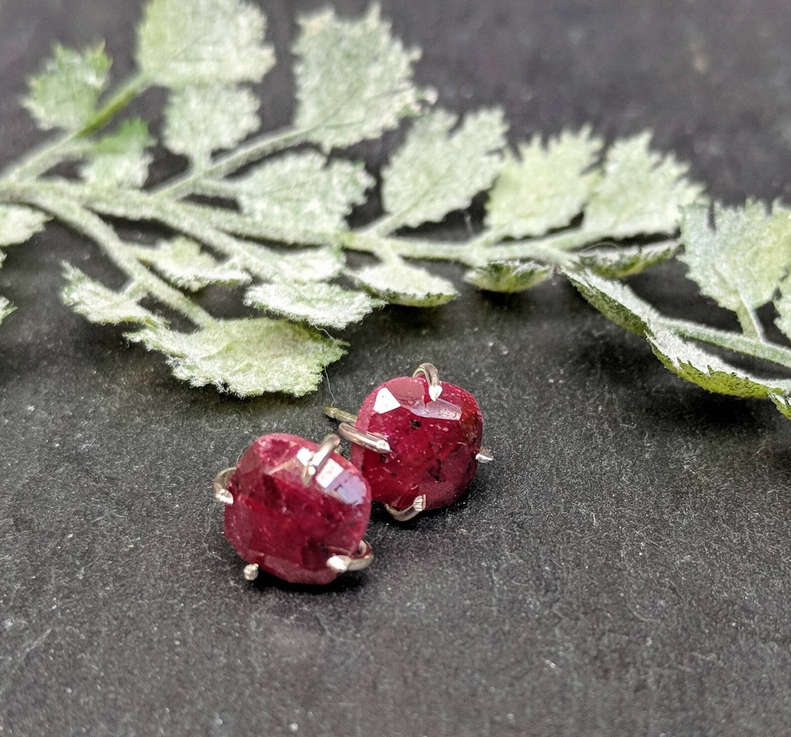 Vibrant Red Raw Ruby Earrings Radiant Red Genuine Ruby Studs | Etsy