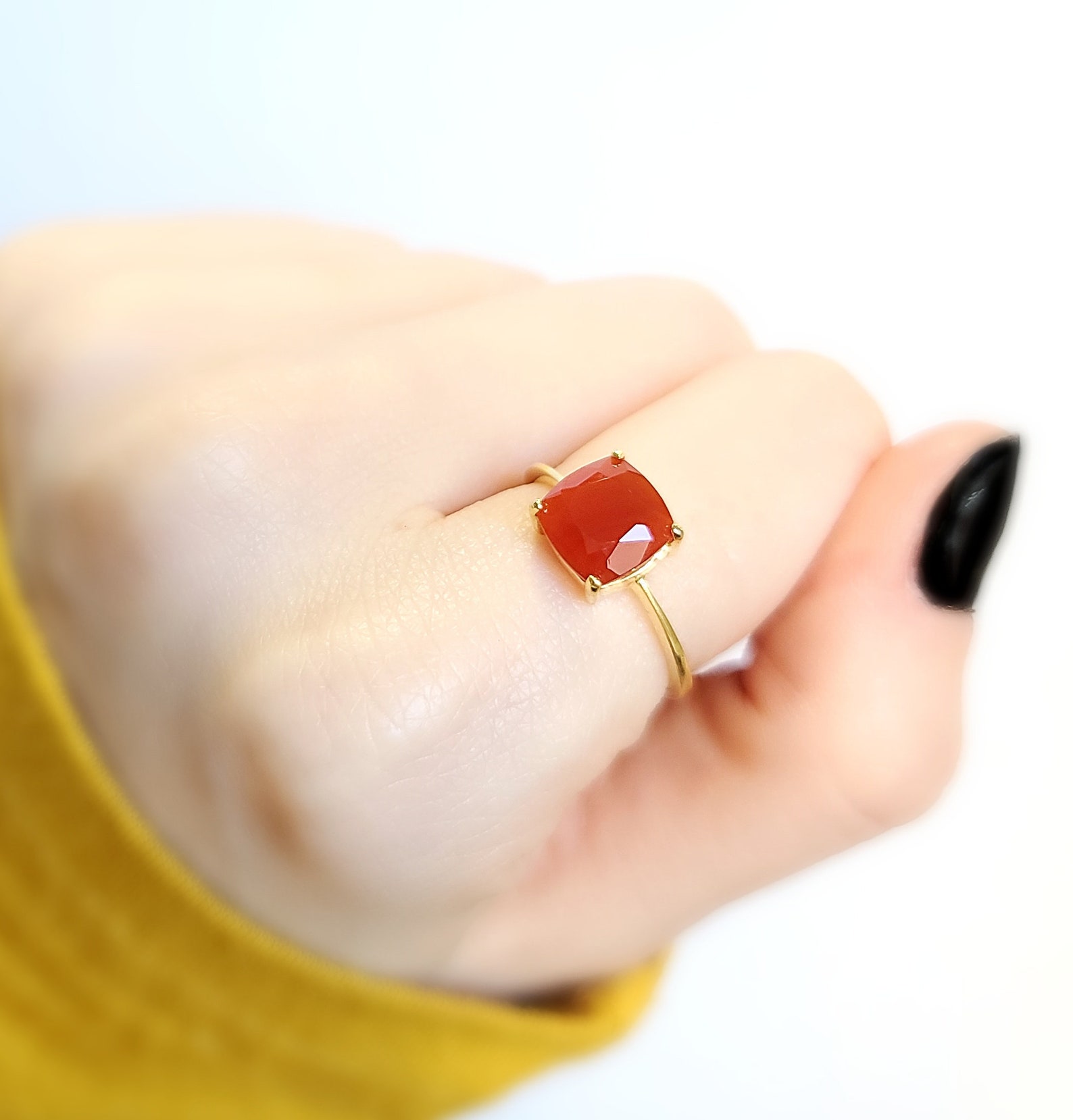 Carnelian Square Ring Square Coffee Ring Pumpkin Spice Ring | Etsy