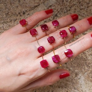 Radiant Ruby Ring in Gold, Raw Ruby Ring in Gold, Natural Ruby Ring, Genuine Ruby Ring, Square ...