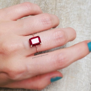 Emerald Cut Ruby Ring, Raw Ruby Ring in Sterling Silver, Ruby ...