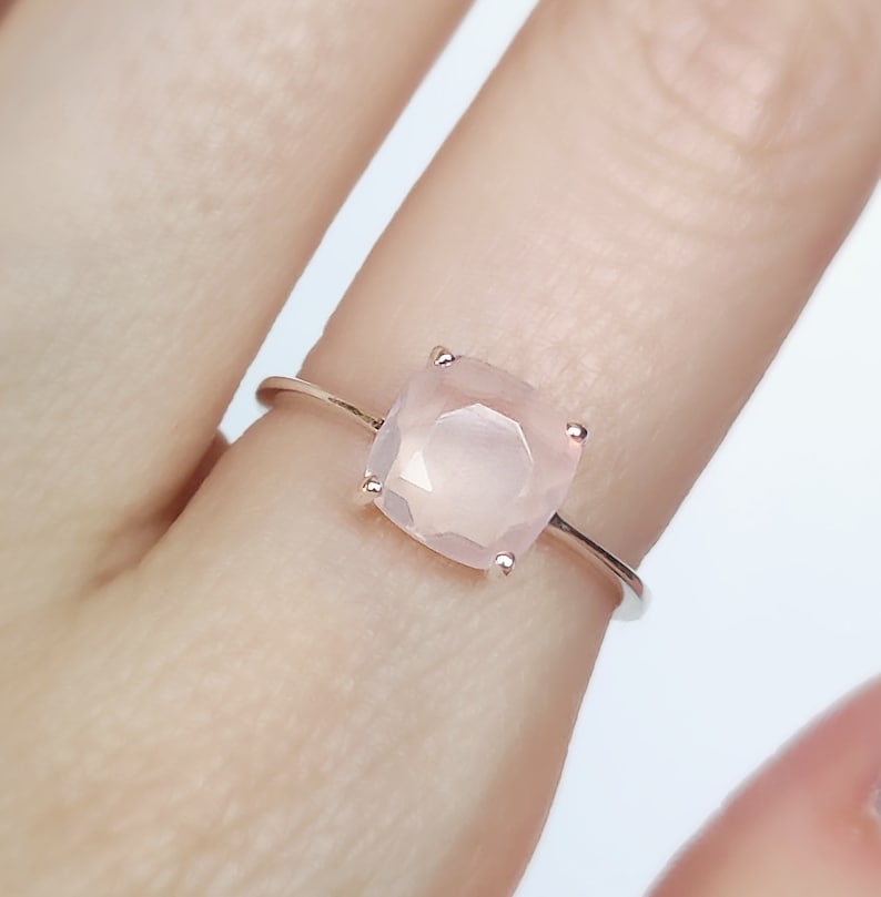 Rose Quartz Ring Square Rose Quartz Stacking Ring Rose Gold | Etsy