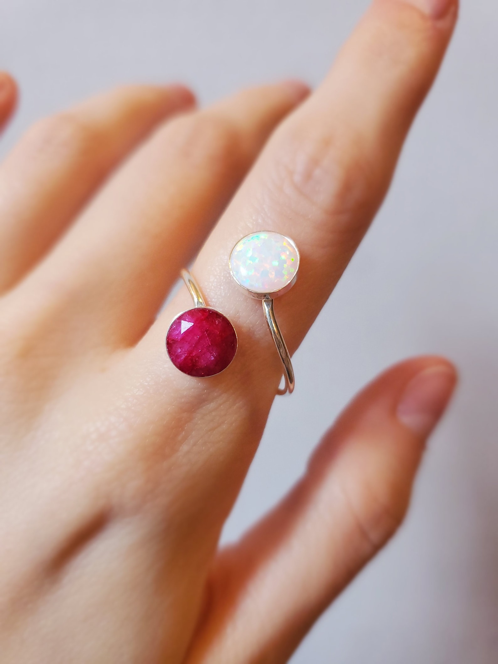 Ruby and Opal Ring Raw Ruby and Fire Opal Silver Double - Etsy