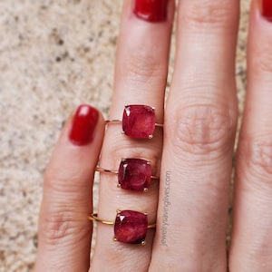 Radiant Ruby Ring in Gold, Raw Ruby Ring in Gold, Natural Ruby Ring, Genuine Ruby Ring, Square ...