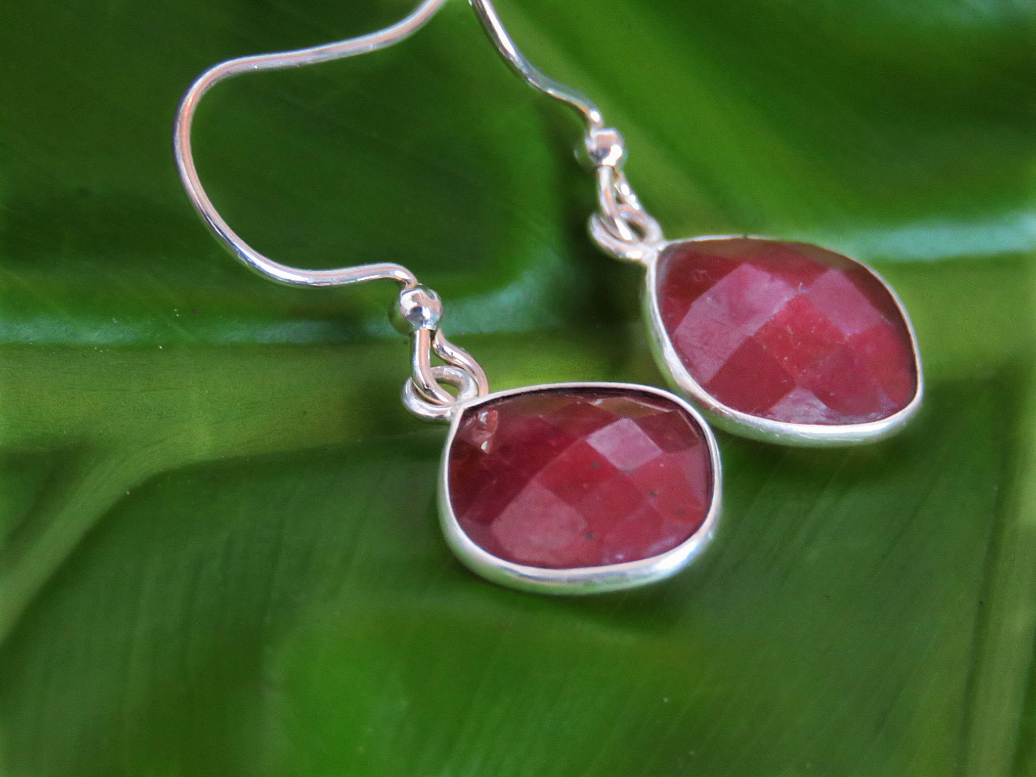 Natural Raw Ruby Earrings, Dangle Raw Ruby Earrings in Silver, Real ...