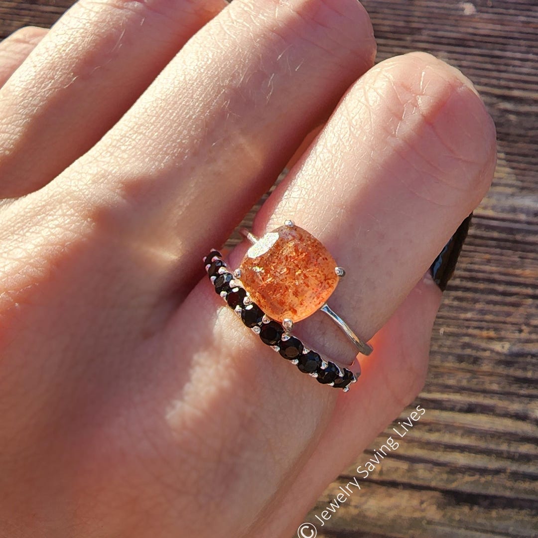 Halloween Stackable Set, Sunstone and Onyx Fall Ring Set, Orange and ...