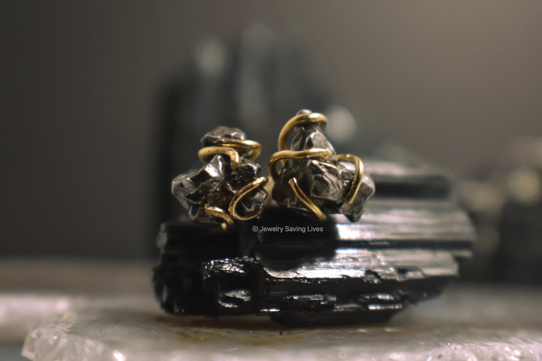Meteorite Earrings, Real Meteorite Studs, Meteorite Earrings in Prong ...