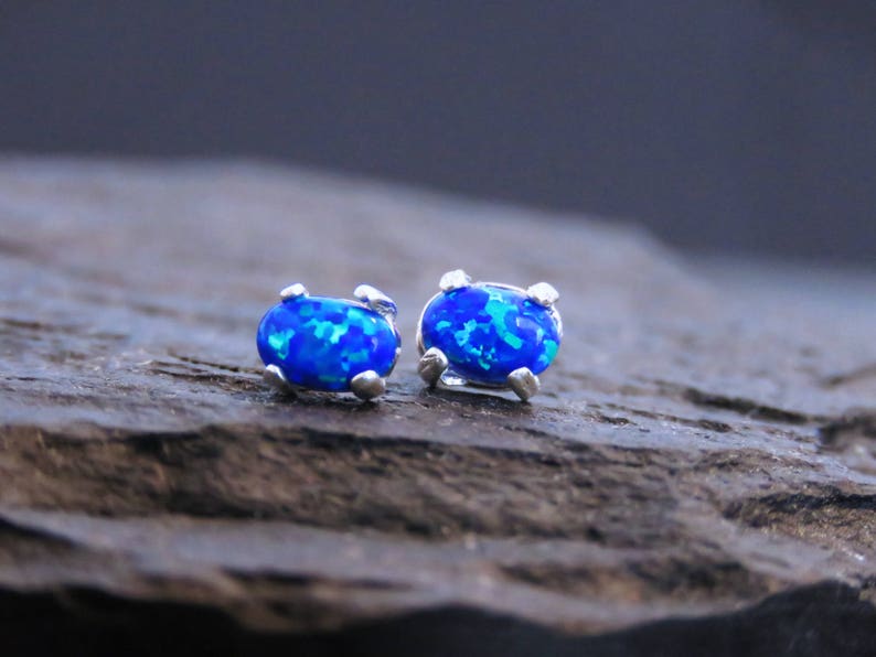 Deep Blue Opal Earring Studs Dark Blue Opal Studs Colorful - Etsy