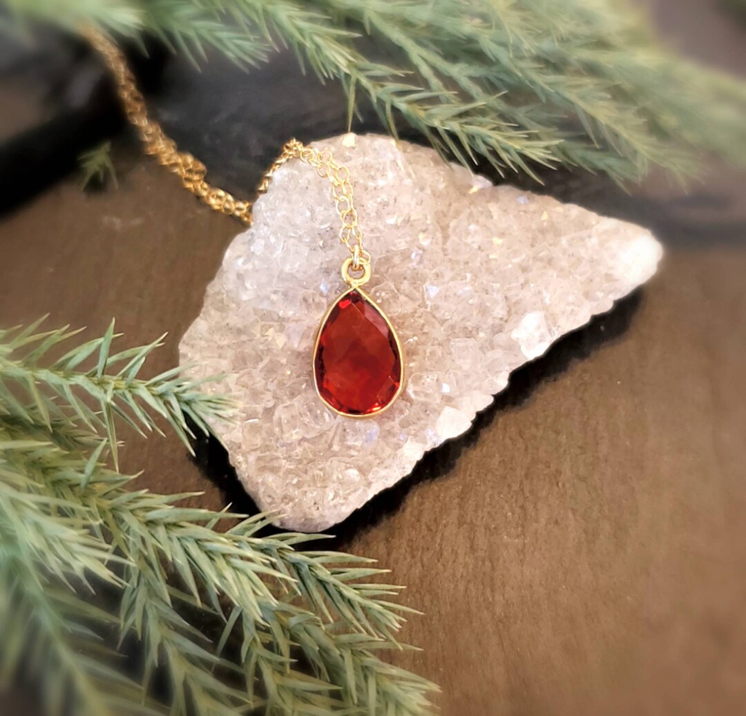 January Birthstone Necklace, January Garnet Necklace, Dainty Red Garnet ...
