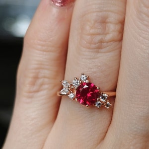 Ruby Ring, Vintage Red Ruby Ring, Cluster Brilliant Ruby Ring,round Red and Pink Ruby Ring ...