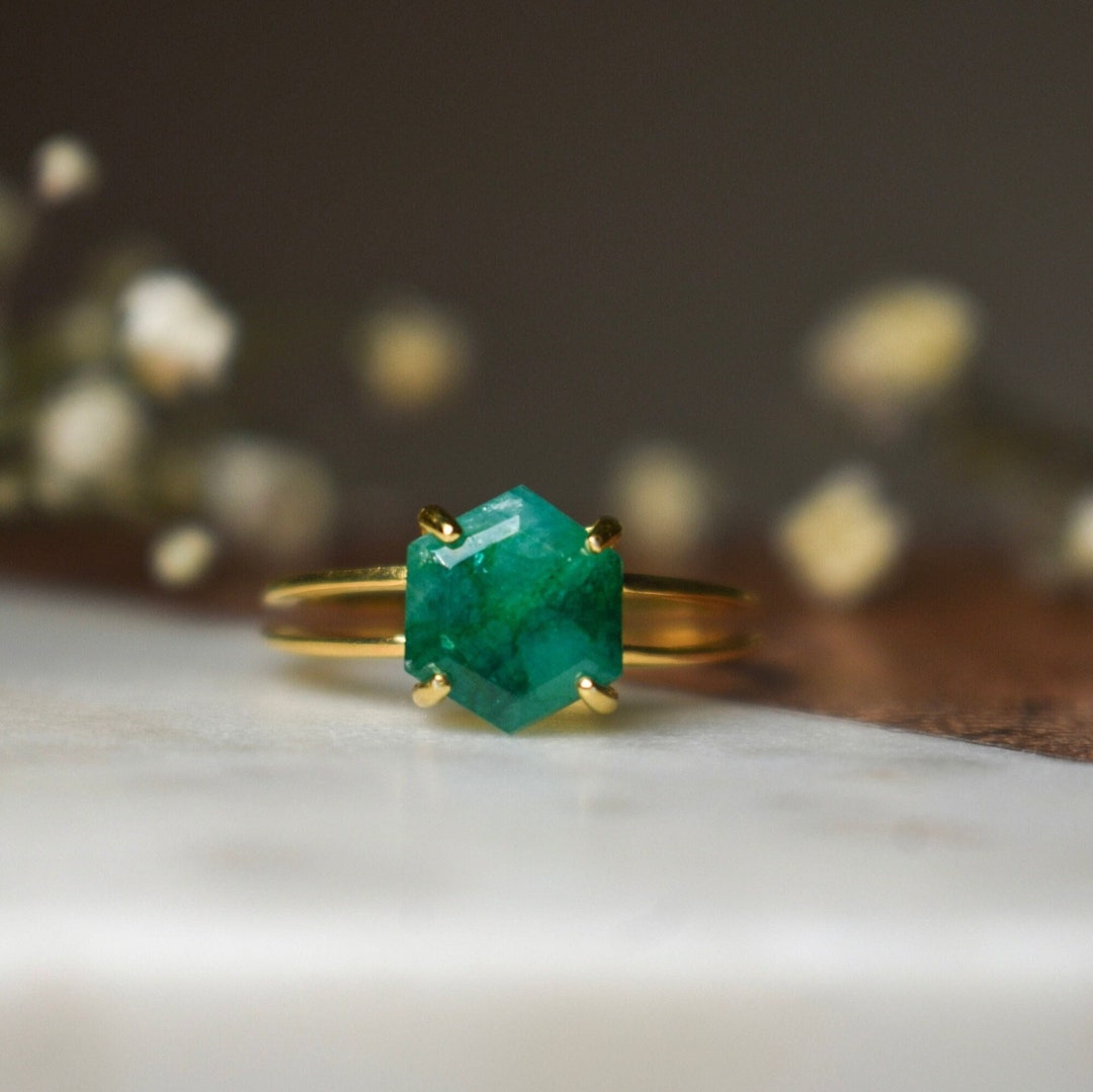 Unique Natural Hexagon Emerald Ring, Genuine Hexagon Emerald Ring, Raw Emerald Ring, Handmade ...